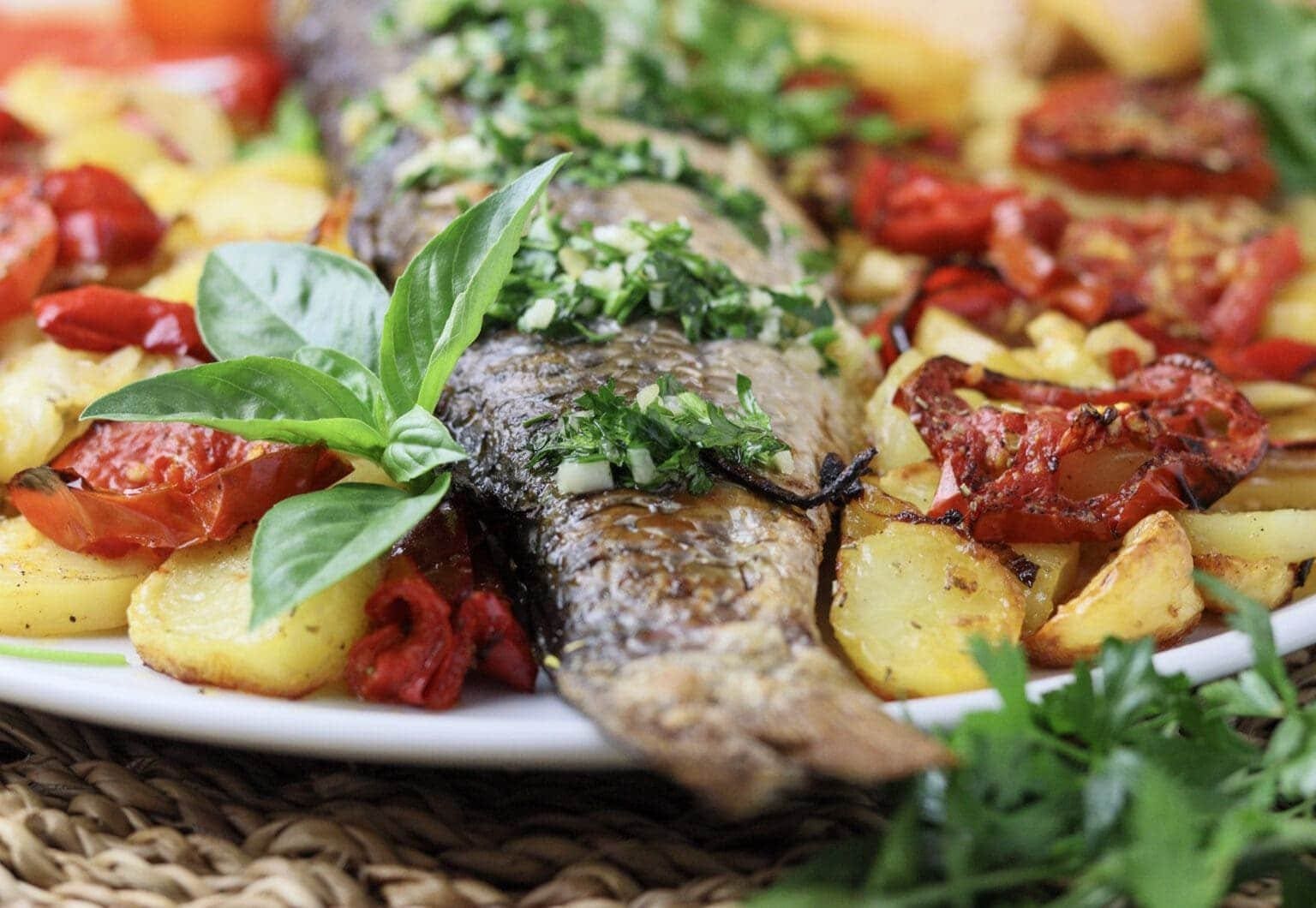 Oven Baked Grey Mullet (with Vegetables)
